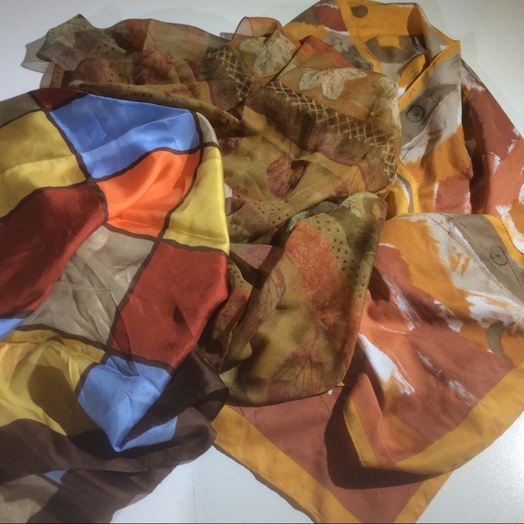 Accessories | 3 Brown Rust Rectangular Scarves Nature Art Modern | Poshmark